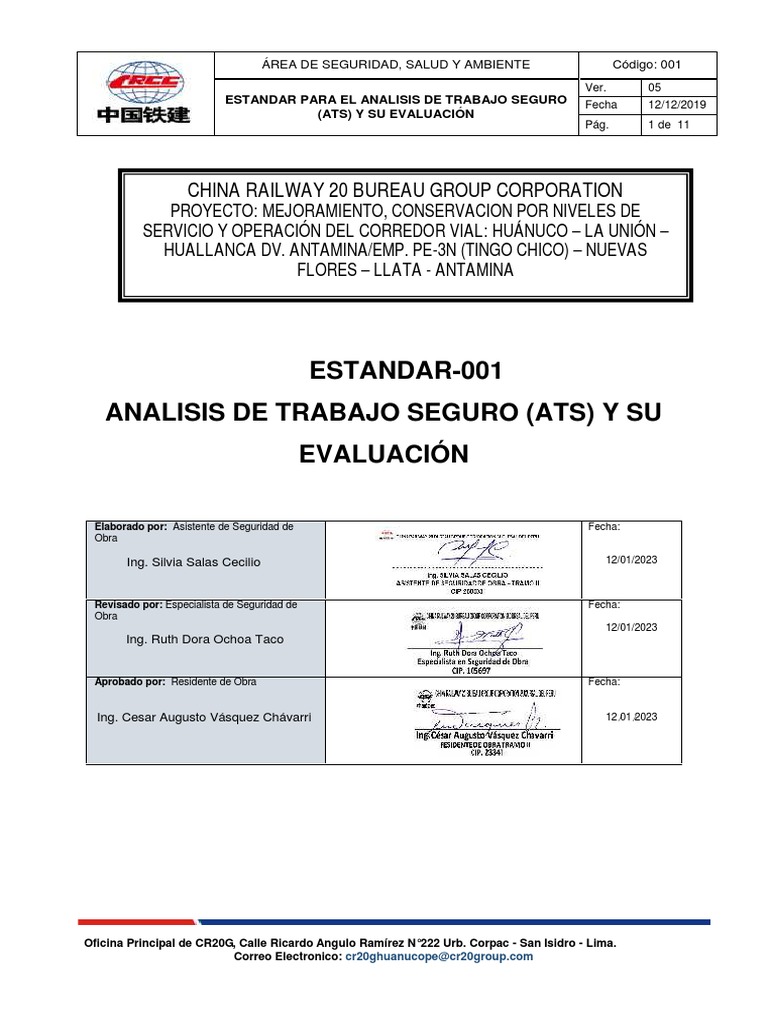 Estándar de Análisis de Trabajo Seguro (ATS) | PDF | Seguridad y salud ...