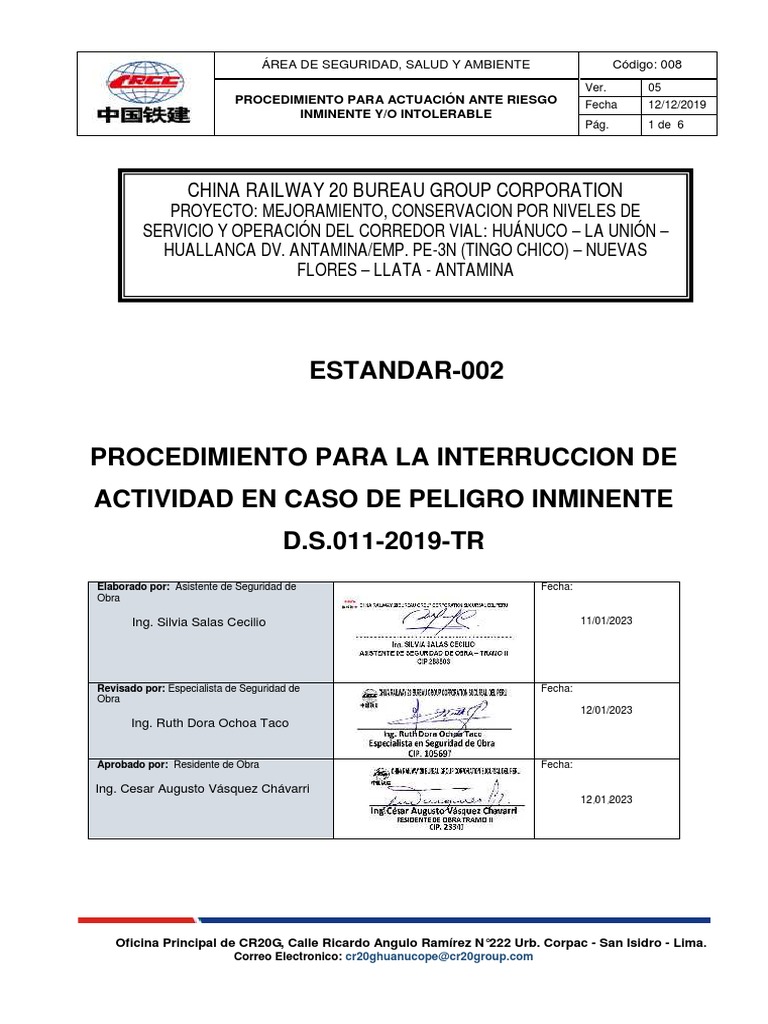 002 Procedimiento para La Interrupcion de Actividades en Caso de ...