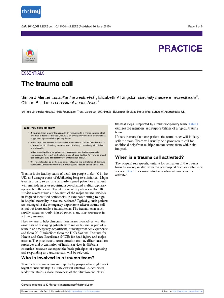 2018 - 06 - 18 BMJ The Trauma Call | PDF | Major Trauma | Traumatic ...