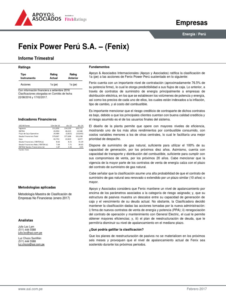 Informe Trimestral Fenix Power Perú S.A. | PDF | Generación eléctrica ...