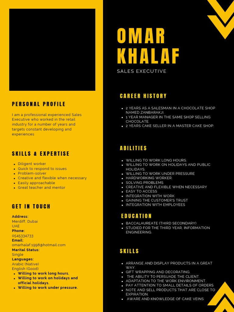 OMAR KHALAF SALES EXECUTIVE PROFILE | PDF | Sales | Business