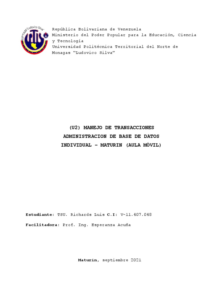 Manejo de transacciones y problemas de concurrencia en BD | PDF | Bases de datos | Algoritmos