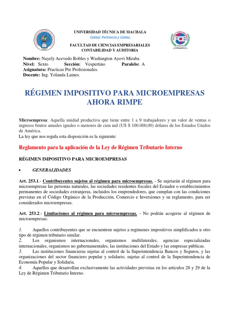 GRUPO 3 - REGIMEN IMPOSITIVO PARA MICROEMPRESAS - RIMPE - ACEVEDO ...