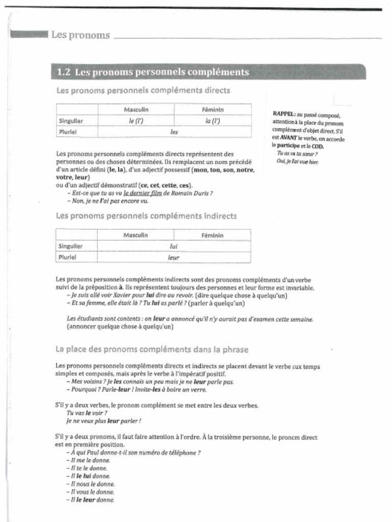 Les Pronoms Compléments | PDF
