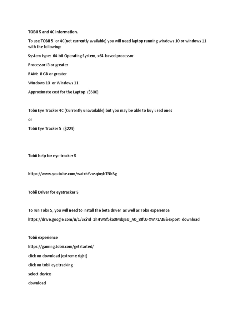 TOBII 5 and 4C Information PDF | PDF