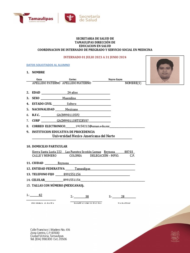 Formato Hoja de Datos Internado | PDF