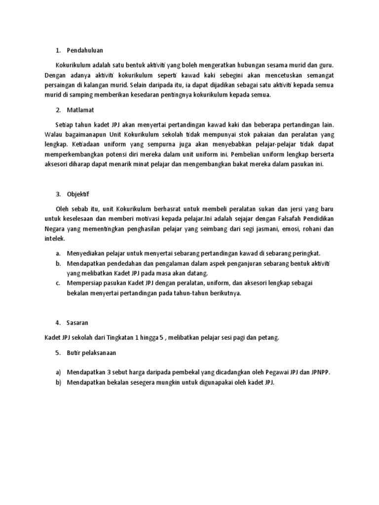 Kertas Kerja Uniform Kadet JPJ | PDF