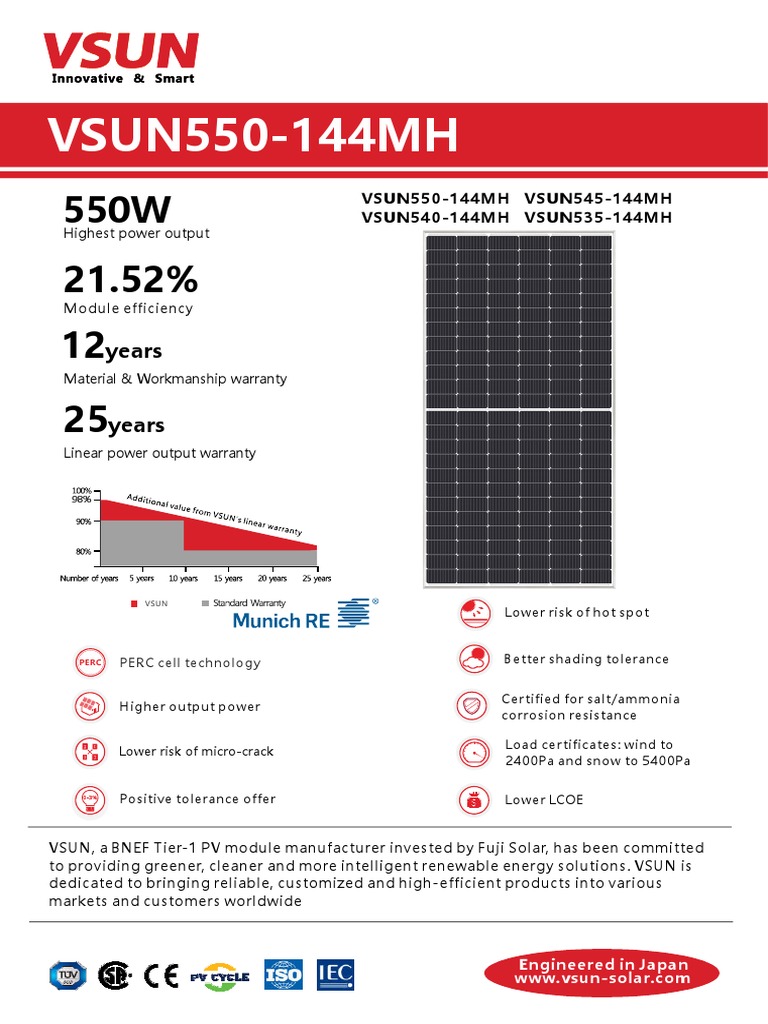 VSUN320-60M VSUN550-144MH: Years | PDF | Photovoltaics | Solar Panel