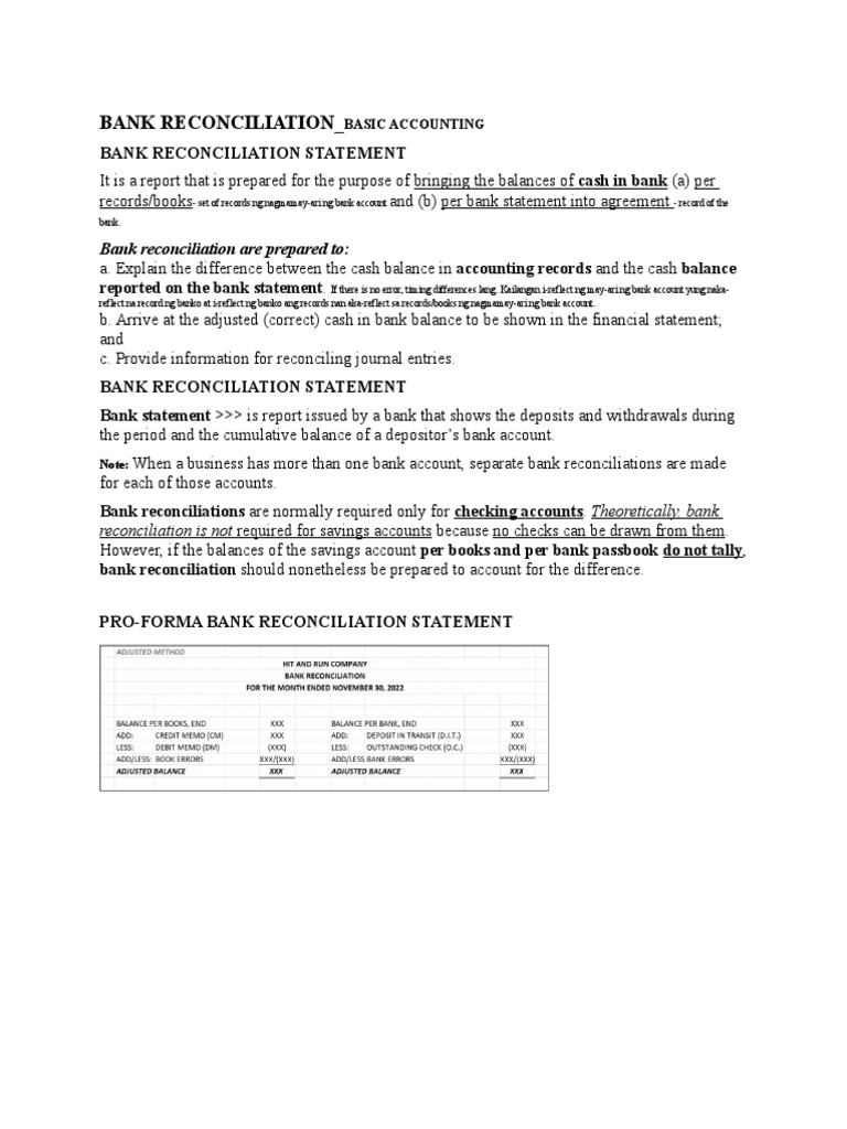 BANK RECONCILIATION Notes | Download Free PDF | Cheque | Deposit Account