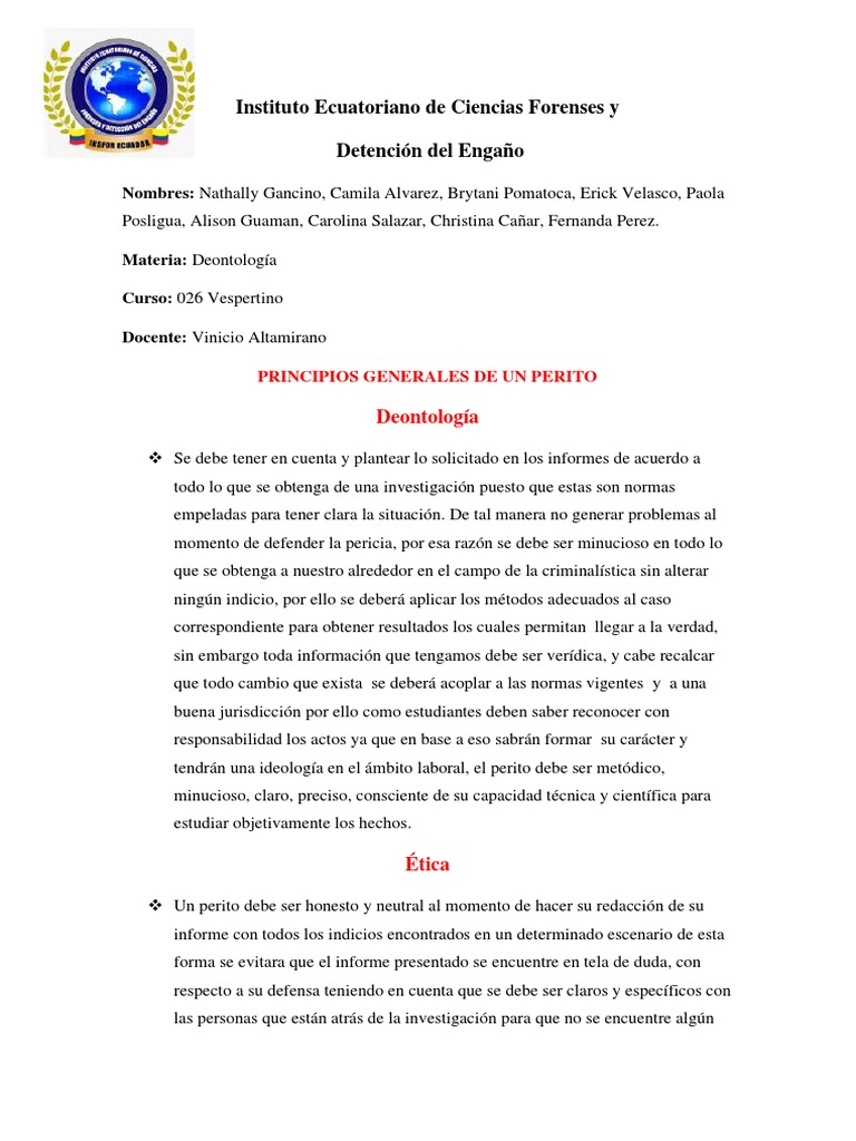 Principios Generales de un perito.pdf | PDF | Experto | Moralidad