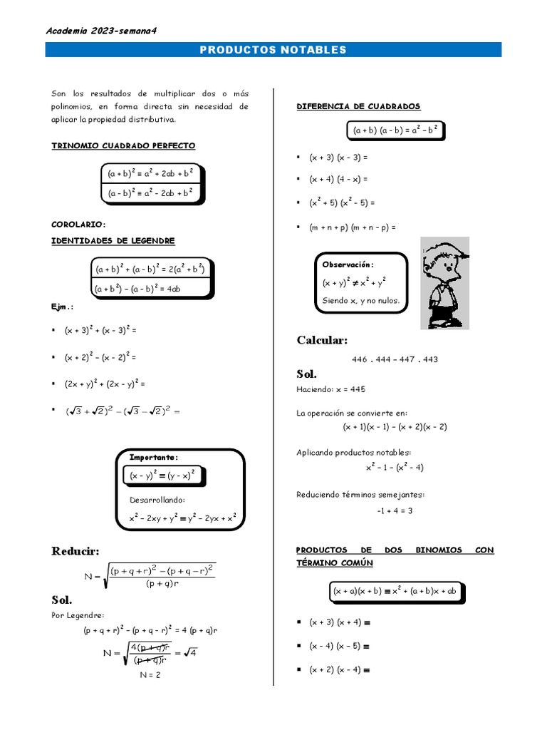 Productos Notables - Semana 4 | PDF | Álgebra | Matemáticas