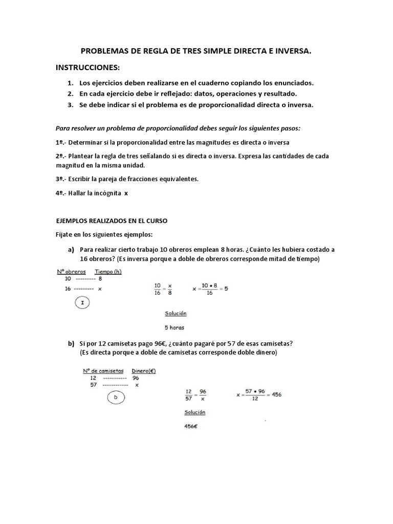 Ejercicios de Regla de Tres Simple | PDF | Matemáticas