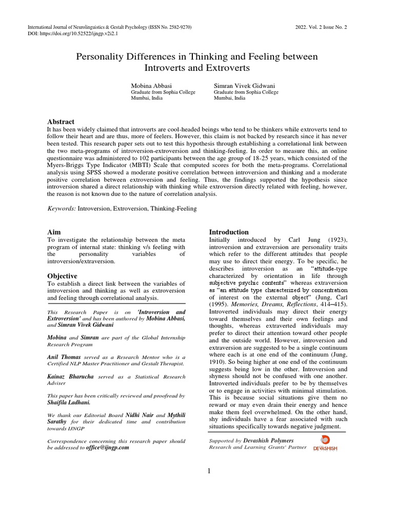 Personality Differences in Thinking and Feeling PDF | PDF ...