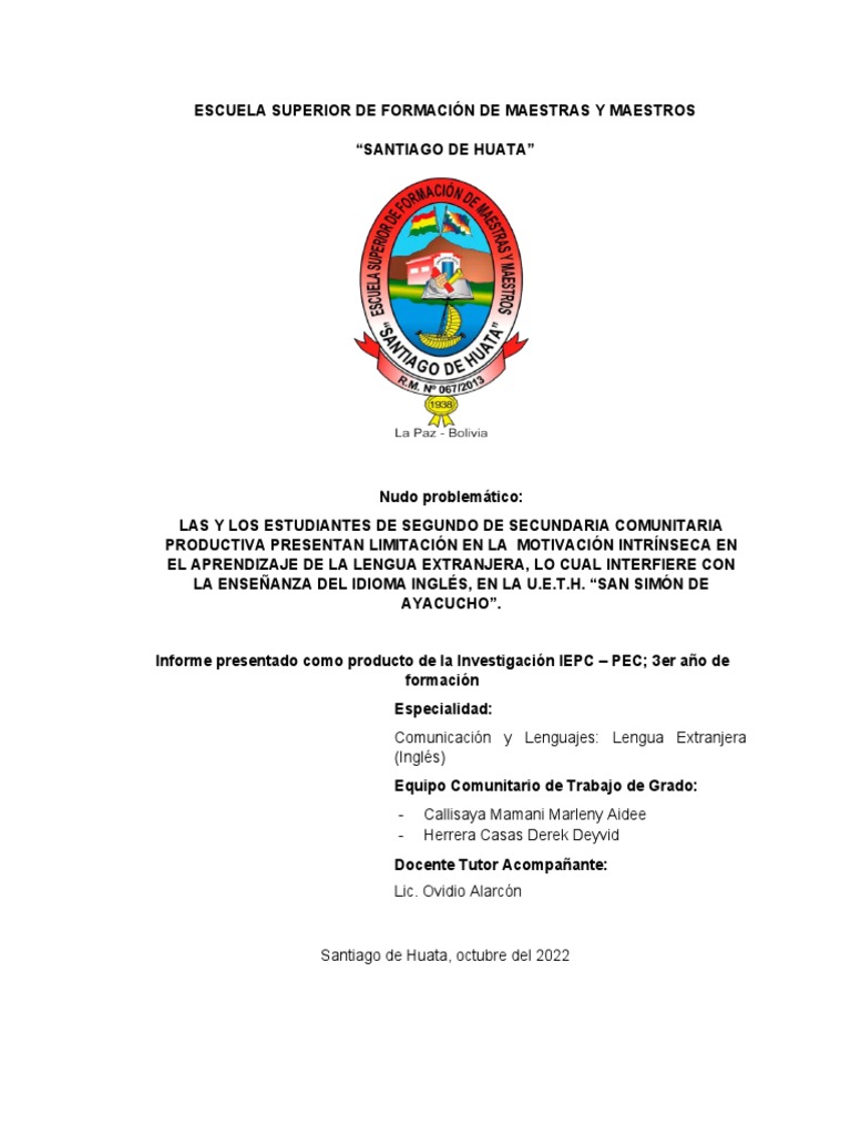 Informe Pec 3° Lex 2022 | PDF | Aprendizaje | Motivación