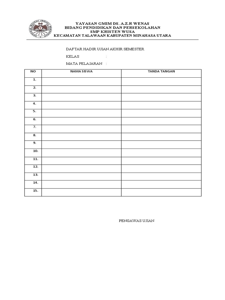 Daftar Hadir Ujian Semester | PDF
