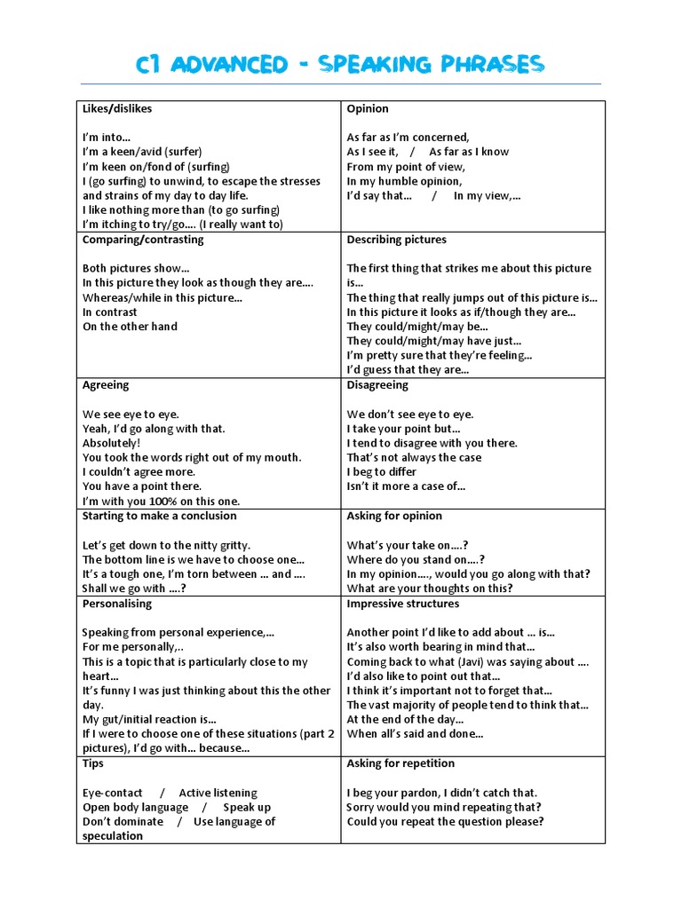 C1 - Advanced-Cae-Speaking-Phrases | PDF