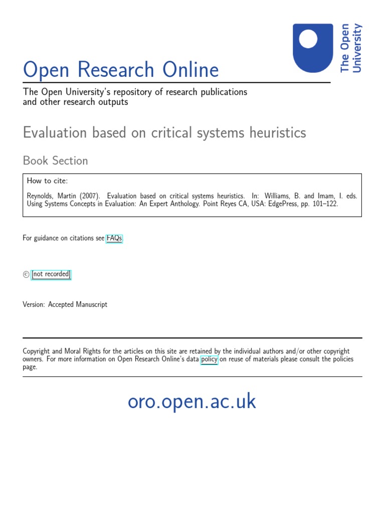 Reynolds, Martin (2007) - Evaluation Based On Critical Systems ... Reynolds, Martin (2007) - Evaluation Based On Critical Systems ...