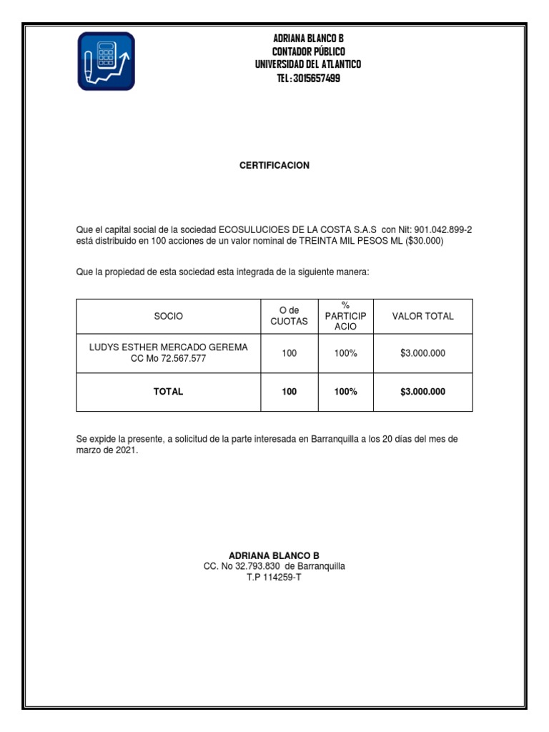 CERTIFICADO DE COMPOSICIÒN ACCIONARIA 2021 | PDF