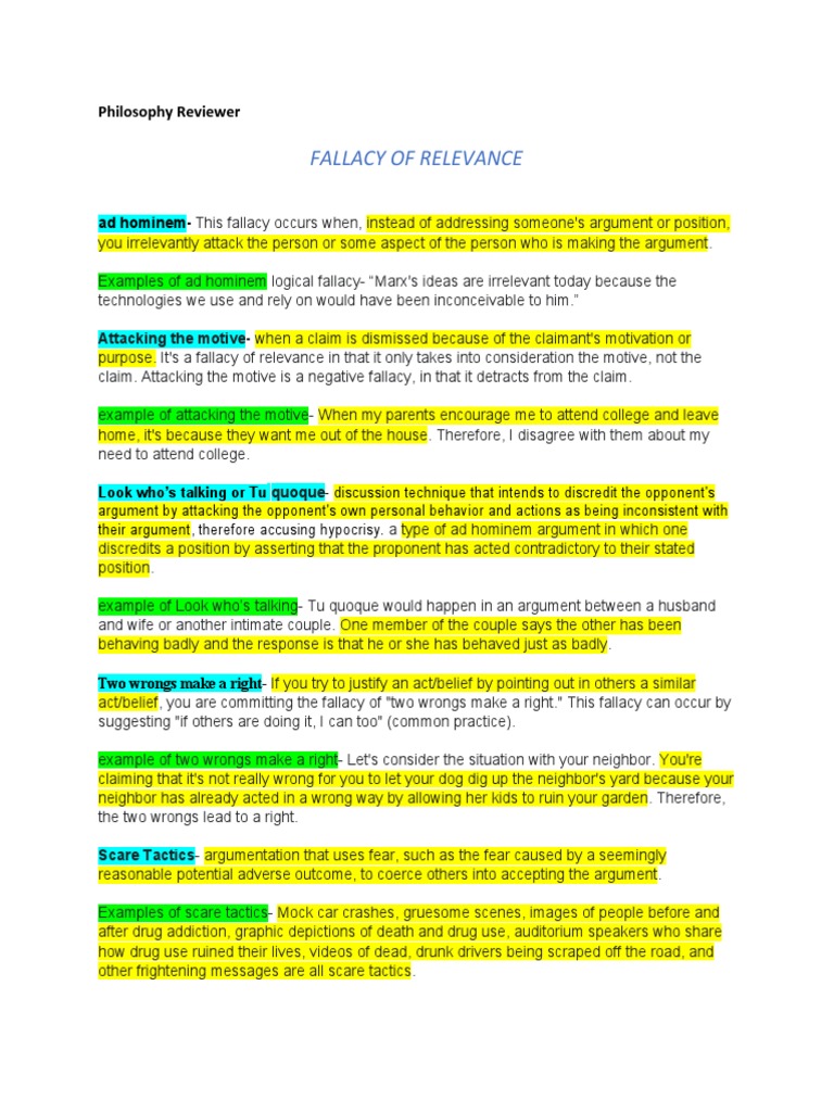 Philo Reviwer | PDF | Thought | Fallacy