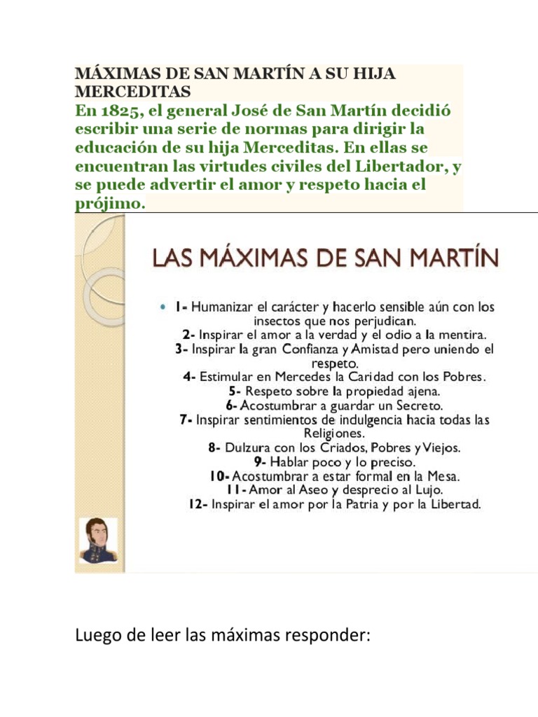 Máximas de San Martín A Su Hija Merceditas | PDF