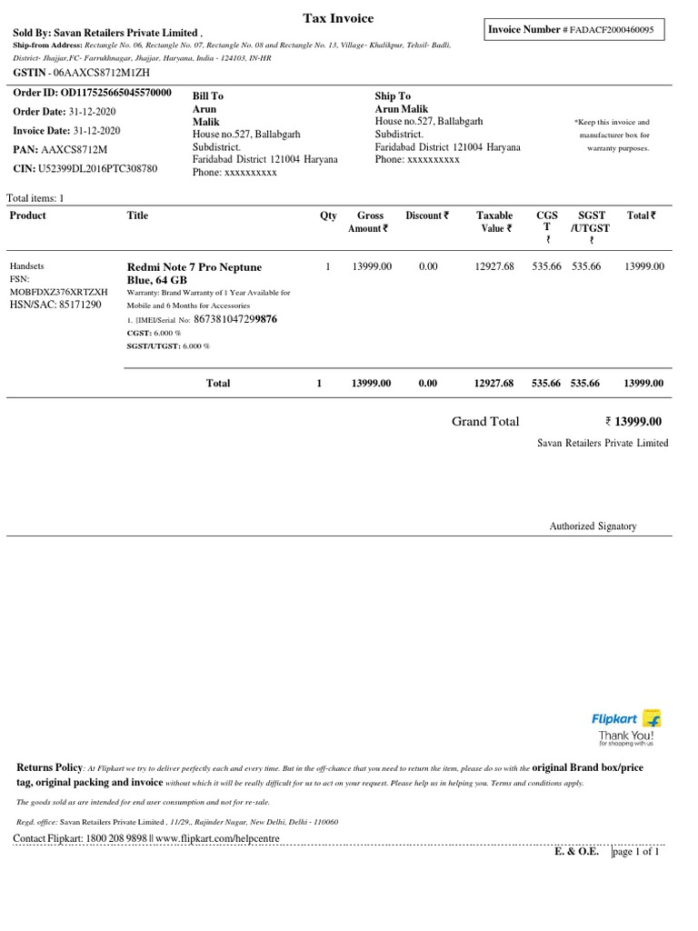 NOte 7 Pro Bill | PDF