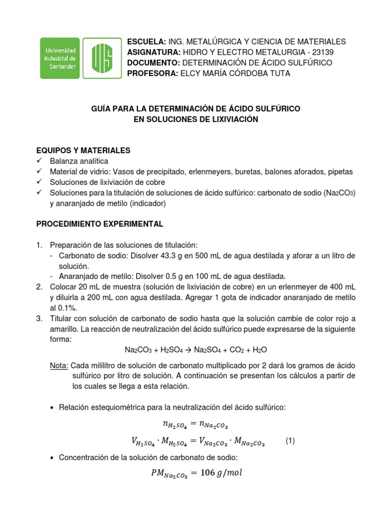Ecordoba - Determinación de Ácido Sulfúrico | PDF | Valoración | Química
