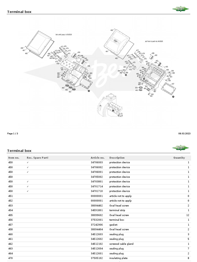 Terminal Box Spare Parts List | PDF | Electrical Connector | Washer ...