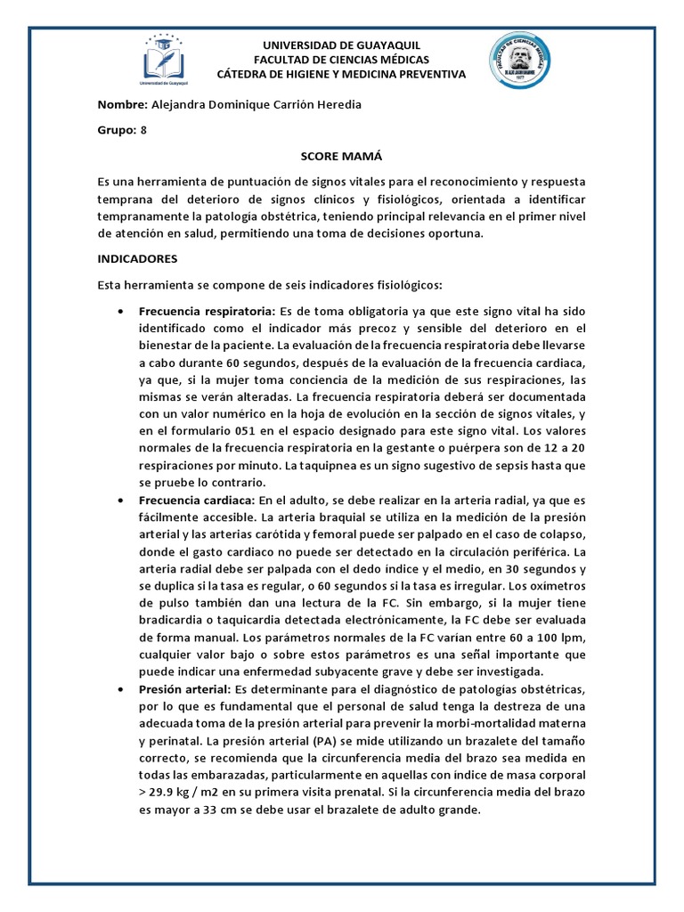 Score Mama - Carrión Alejandra | PDF | Presión sanguínea | Septicemia