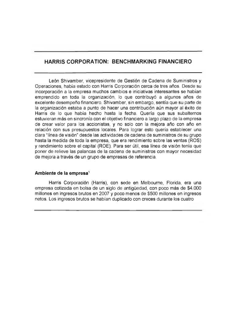 Benchmarking Financiero en Harris Corp. | PDF | Business | Economias