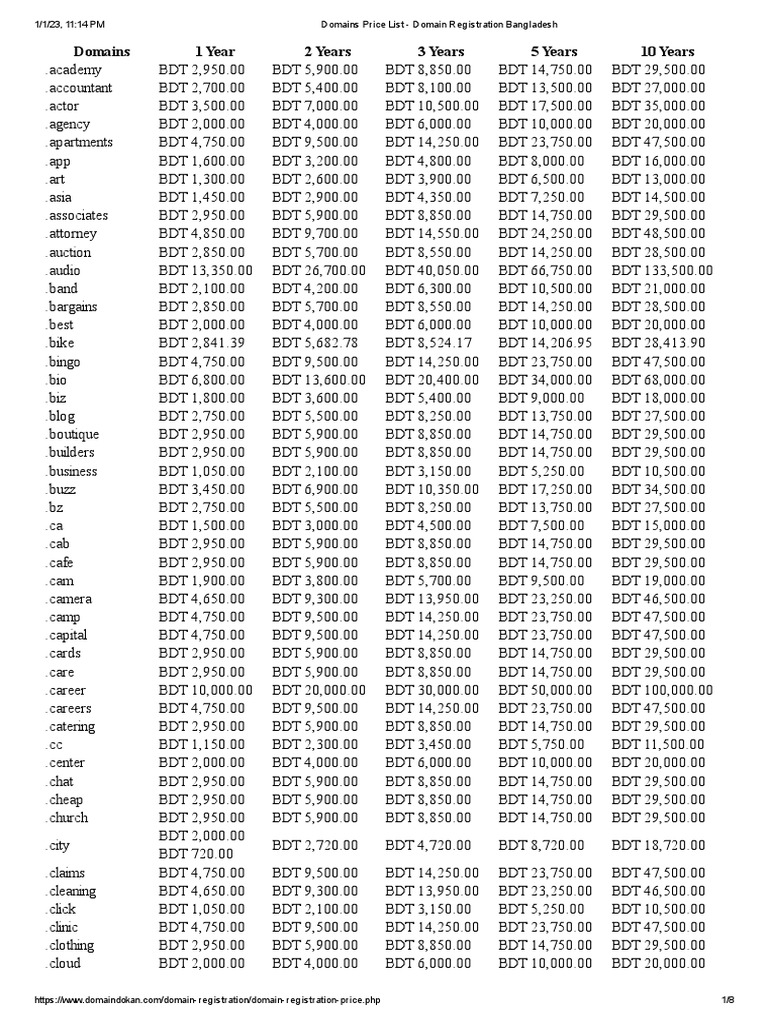 Domains Price List - Domain Registration Bangladesh | PDF