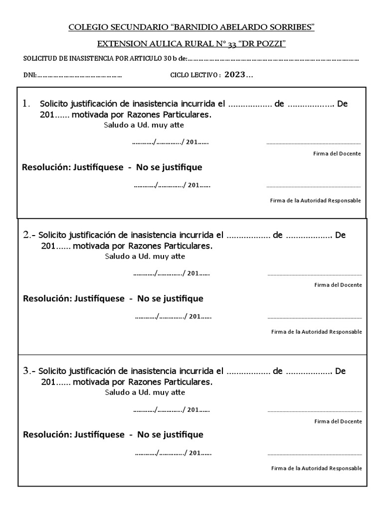 Planilla de Justif de Inasistencias Docentes | PDF
