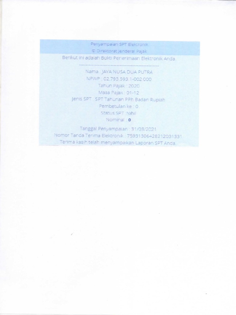Bukti Lapor SPT 2020 | PDF