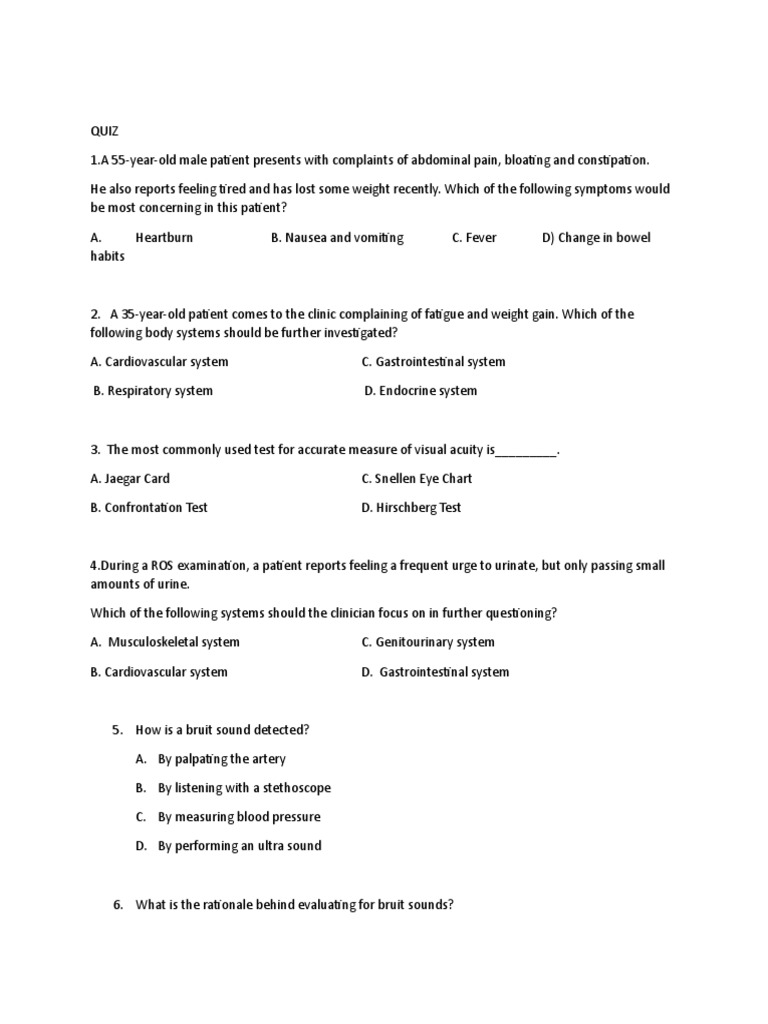 Health Assessment Quiz | PDF | Nursing | Patient