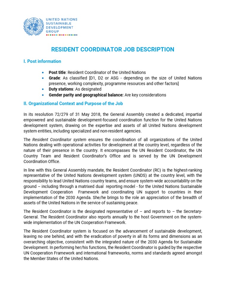 RC Job Description 2021 | PDF | United Nations | International Relations