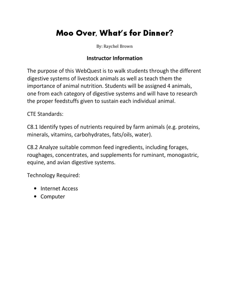 Animal Nutrition Webquest - Raychel Brown | PDF | Nutrition | Diet ...