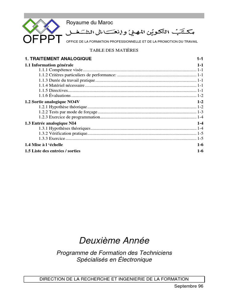 Formation en Électronique OFPPT | PDF | Automate programmable ...