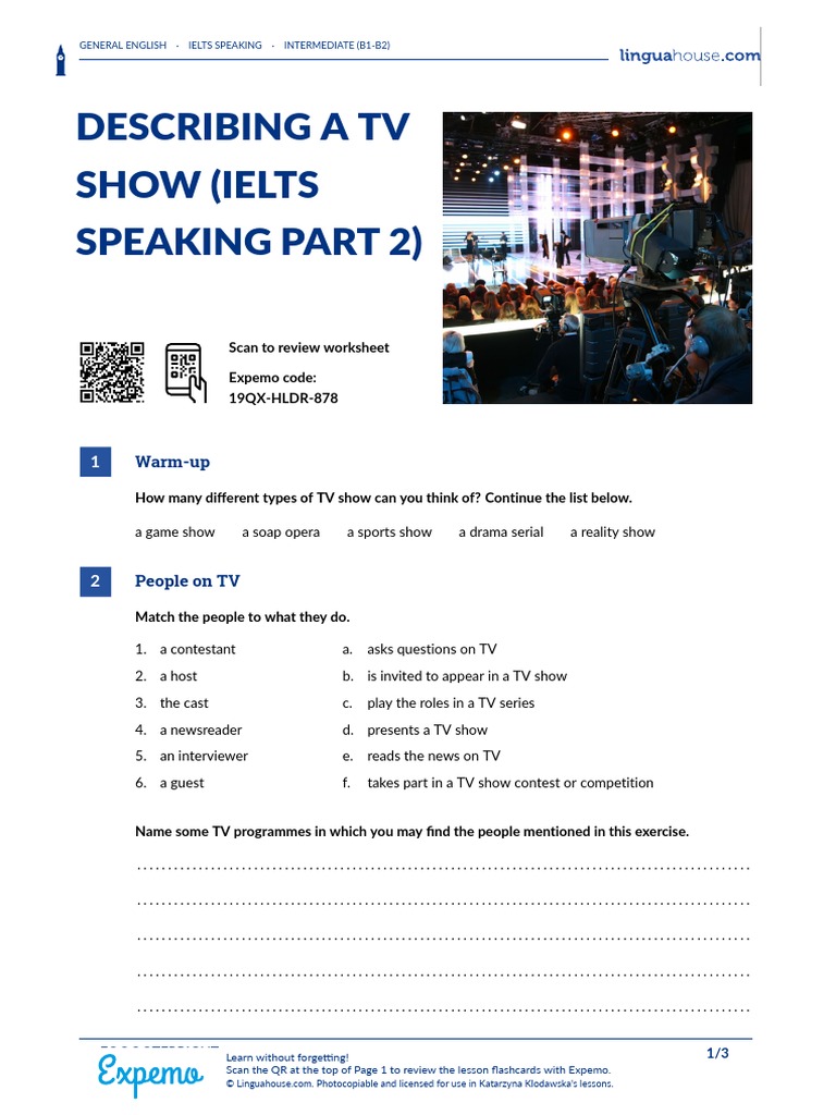 Describing A TV Show Ielts Speaking Part 2 British English Student PDF ...