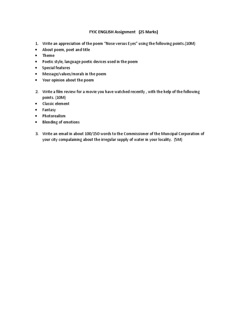FYJC ENGLISH Assignment-1 PDF | PDF