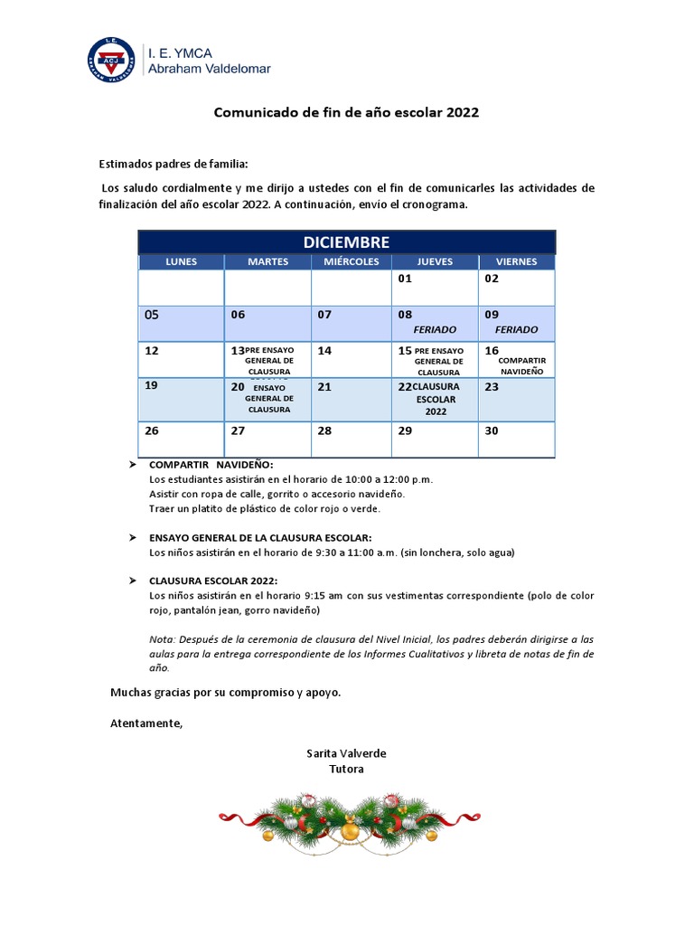 Comunicado de Navidad - Inicial | PDF