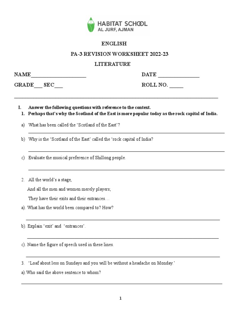 Pa-3 Literature Rev WKST PDF | PDF | Language Arts & Discipline