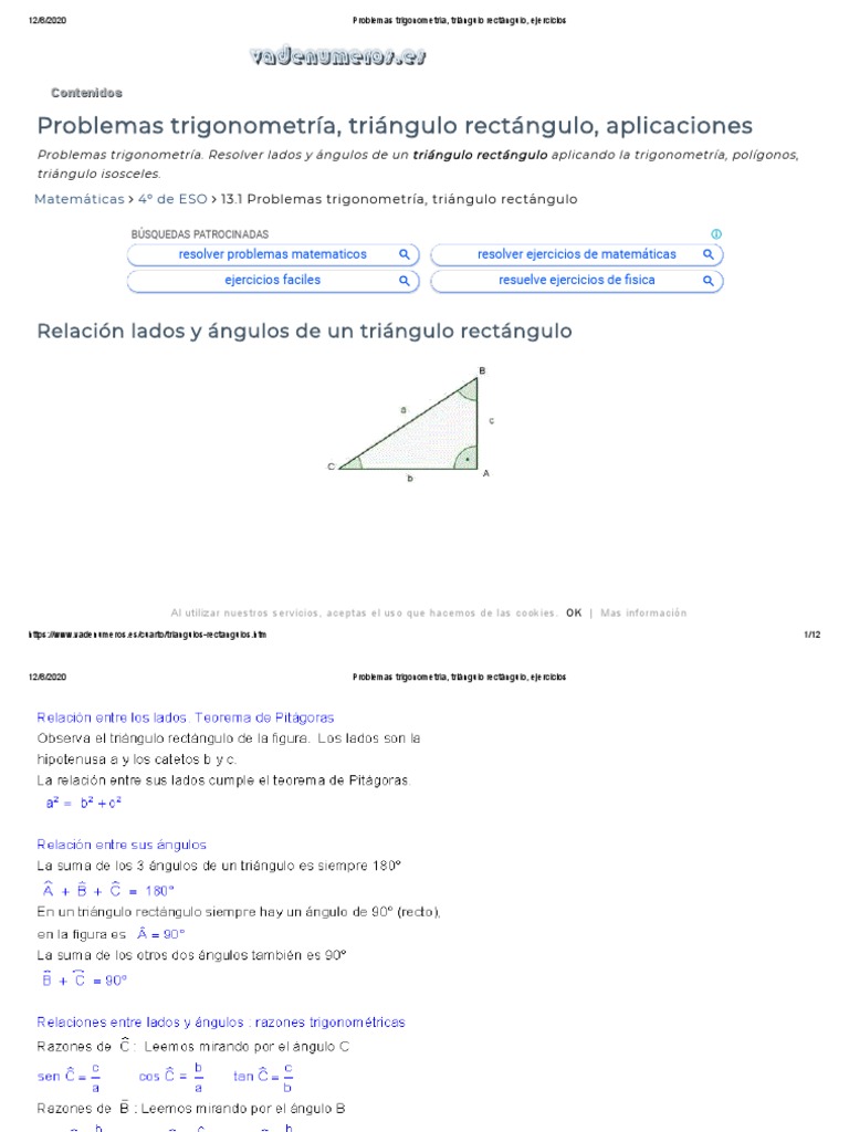 Problemas Trigonometría, Triángulo Rectángulo, Ejercicios | PDF | Triángulo | Trigonometría