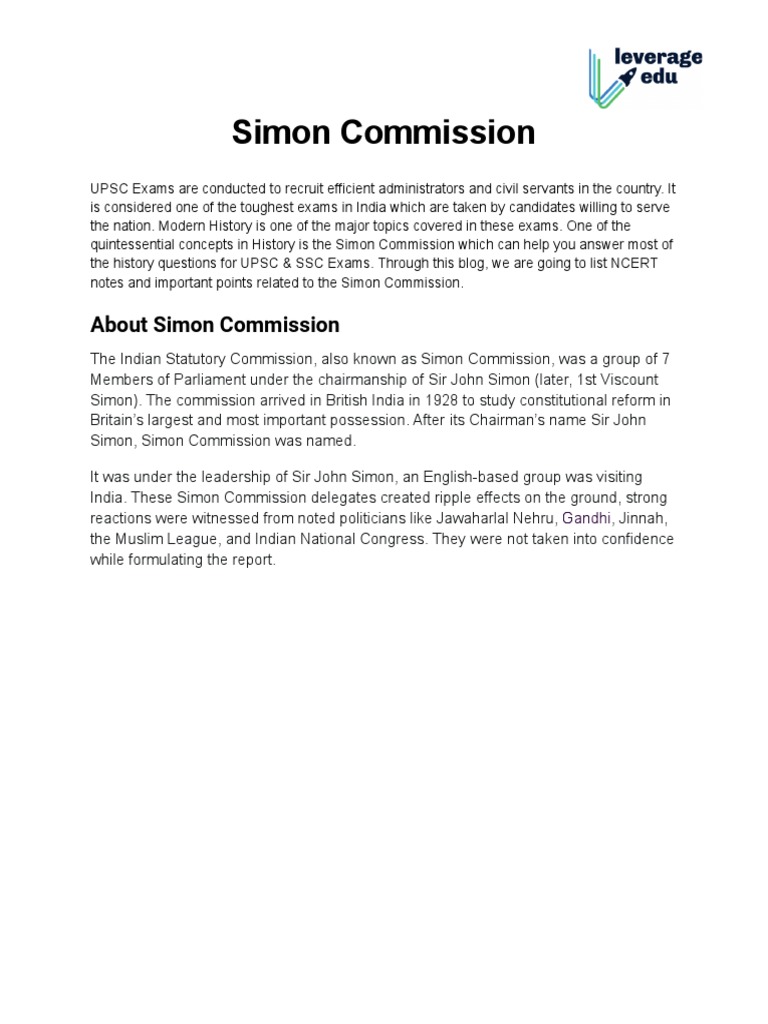 Simon Commission Notes Pdf Pdf Government Of India South Asia