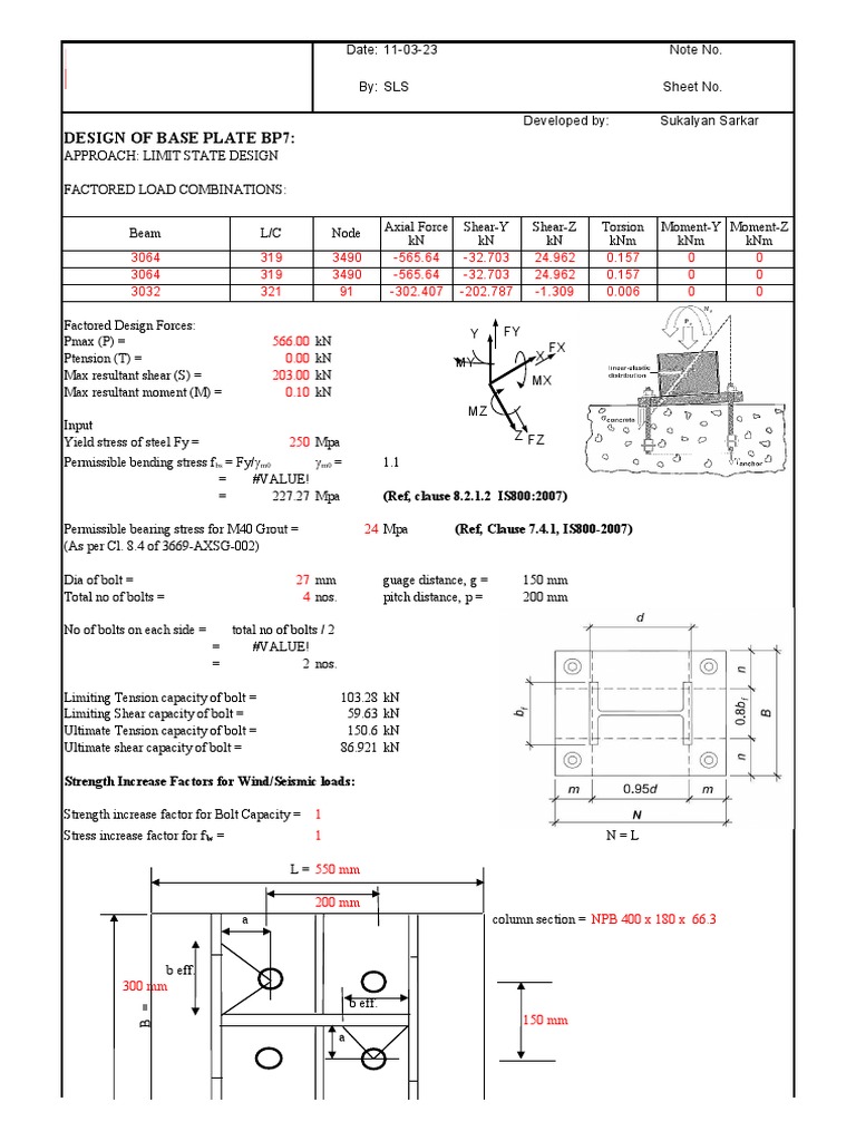 Base Plate Design per IS 800 Standards | PDF | Building Engineering ...