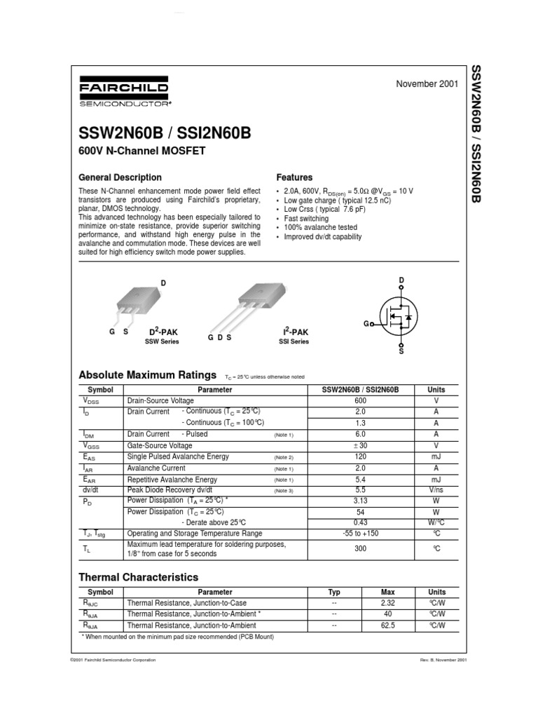 2N60B FairchildSemiconductor | PDF | Field Effect Transistor | Mosfet
