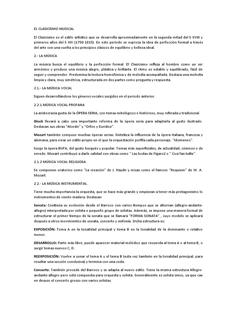 El Clasicismo musical: estilo, géneros y compositores clave | PDF ...