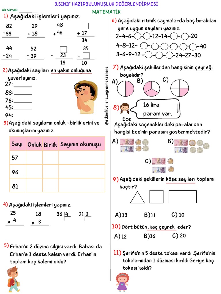 3.sinif Hazirbulunusluk Sinavi Tum Dersler | PDF
