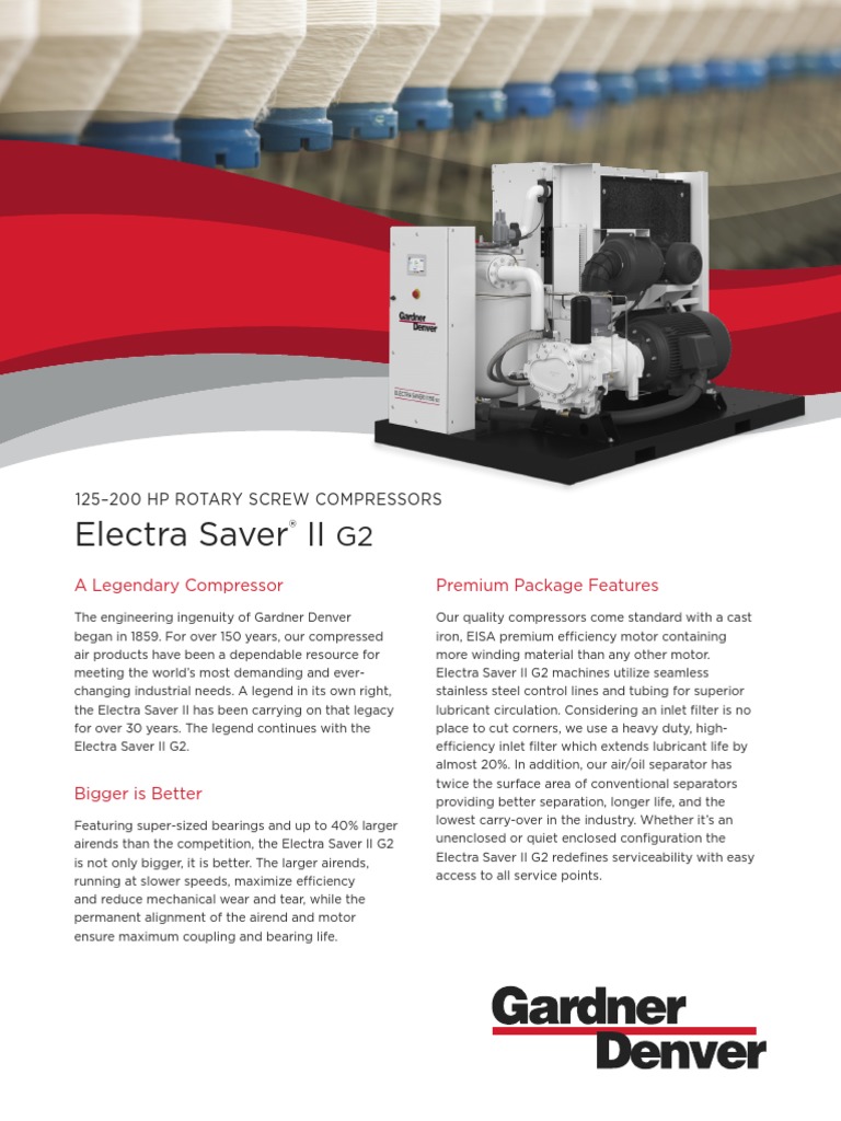Electra Saver II G2 125-200 HP Rotary Screw Compressor Cut Sheet | PDF ...