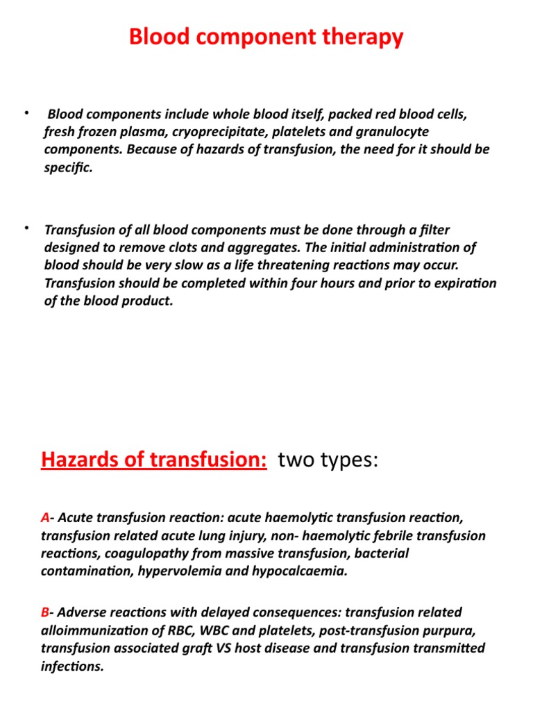 Blood Component Therapy Overview | PDF | Blood Transfusion | Bleeding