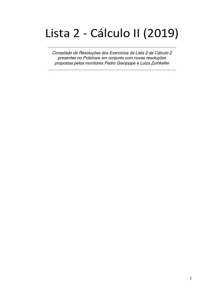 Cálculo 2 - Resolução Lista 2 (2019) | PDF