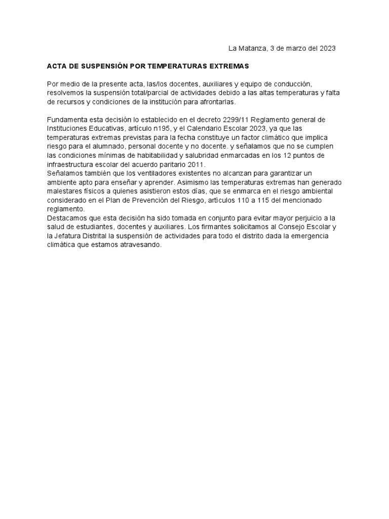 Suspensión Escolar por Calor Extremo | PDF | Ciencia y matemáticas
